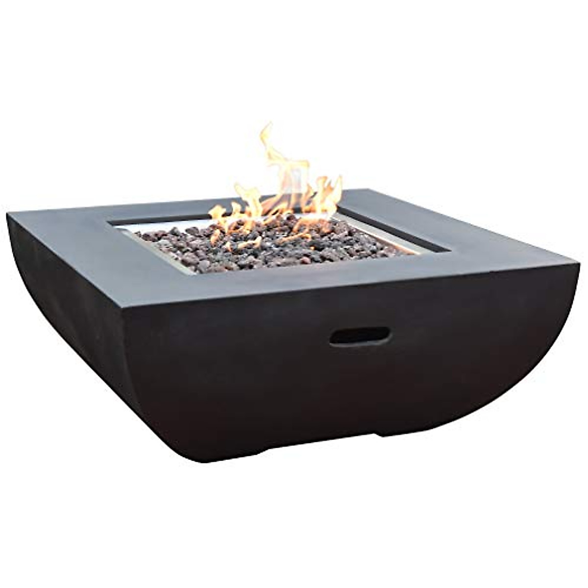Modeno Aurora Outdoor Fire Pit Propane Table 34 Inches Square Firepit Table Concrete High Floor Clearance Patio Heater Electronic Ignition Backyard Fireplace Cover Lava Rock Included