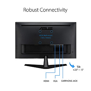 ASUS VY249HE 23.8” Eye Care Monitor, 1080P Full HD, 75Hz, IPS, Adaptive-Sync/Sync, Eye Care Plus, Color Augmentation, Rest Reminder, HDMI VGA, Frameless, VESA Wall Mountable, BLACK