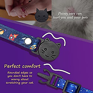 2 Pack Cotton Breakaway Cat Collar with Bell,Blue Moon and Stars Pendant Cute Cat Collar Kitten Collar,Ideal for Girl Cats Boy Cats