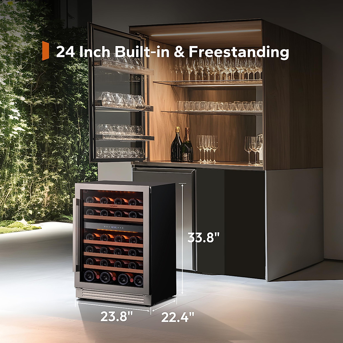 Ca'Lefort Wine Fridge & Cooler - 24 Inch Wine Cooler Refrigerator Hold 46 Bottle, 40-65°F Dual Zone Refrigerator Glass Door, 3 LED Built-in, Under Counter or Freestanding for Home Kitchen (5.65 cu.ft)