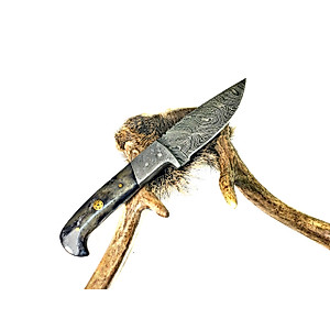 Titan International Knives Damascus TD-191 Steel Hunting Knife with Leather Pouch