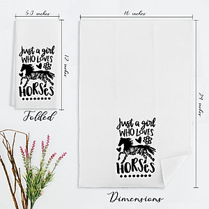 Just a Girl Who Loves Horses Kitchen Towels & Tea Towels, Dish Cloth Flour Sack Hand Towel for Farmhouse Kitchen Decor，24 X 16 Inches Cotton Modern Dish Towels Dishcloths,Horse Lovers Riders Gifts