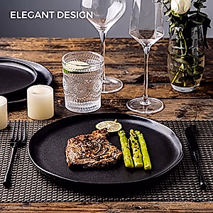 AmorArc Ceramic Dinner Plates Set of 6, Wavy Rim 10.5 Inch Stoneware Dish Set, Large Dinnerware Plates for Kitchen-Microwave&Dishwasher Safe, Scratch Resistant-Reactive Glaze Matte Black