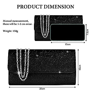 OSDUE Evening Bag Clutch Purses for Women, Glitter Bags, Sparkling Envelope Evening Bag with Detachable Chain, for Prom Wedding Party Banquet Date (Black)