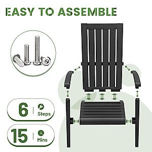 LHBGO Outdoor 4 Set of Modern Adirondack Chair, Wood Grain Texture, Patio Chair,Weather-Resistant Outdoor Chair for Poolside, Patio, Backyard, Garden, Fire Pit Seating, Black