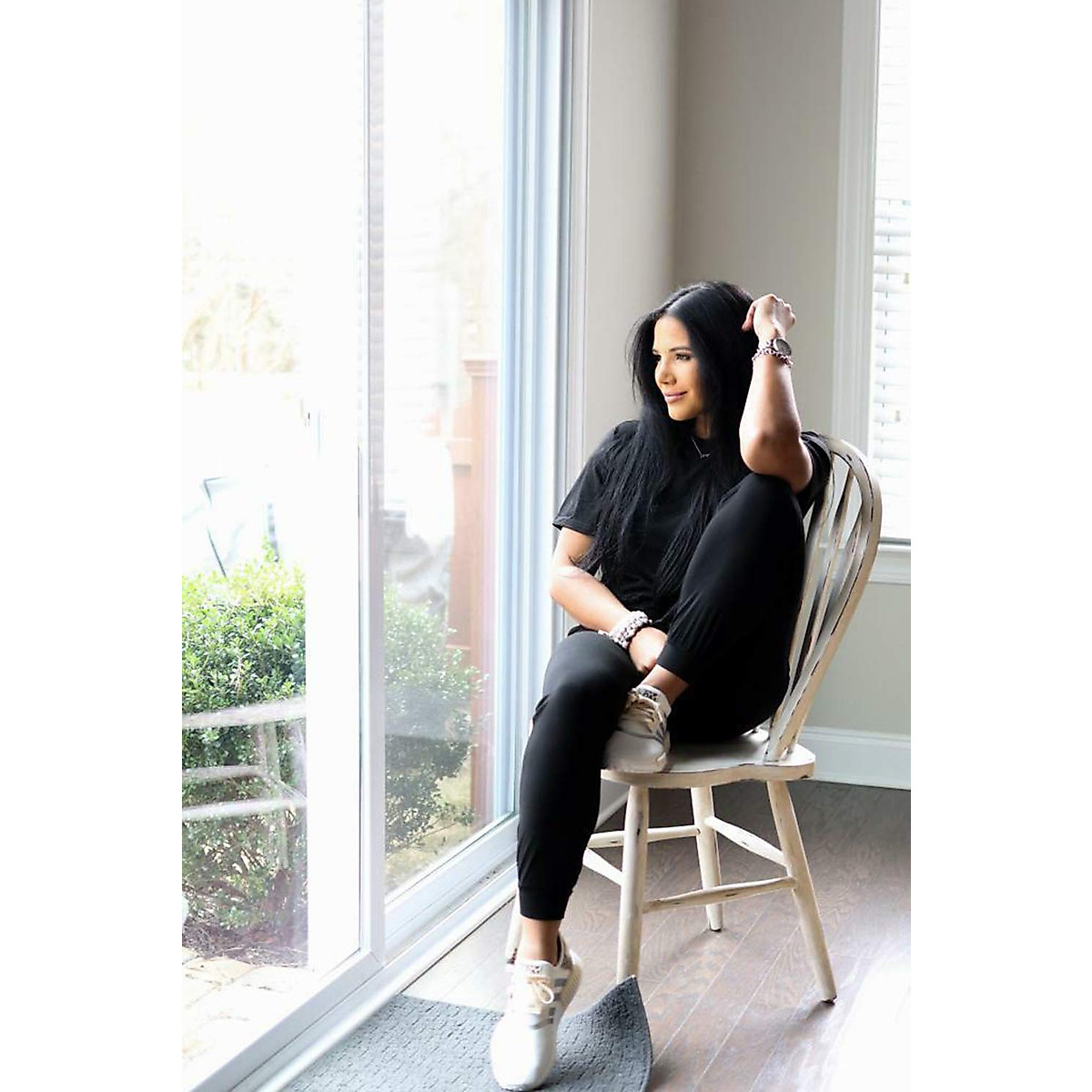 PRETTYGARDEN Women's Two Piece Outfit Short Sleeve Pullover with Drawstring Long Pants Tracksuit Jogger Set (A-black,Medium)