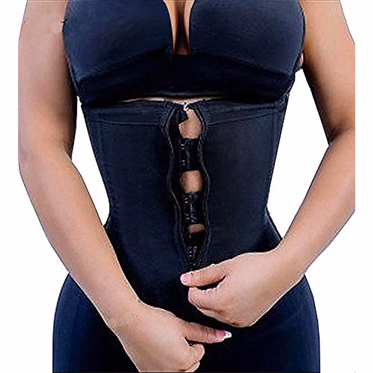 YIANNA Women Zip&Hook Latex Waist Training Corsets/Cincher Sport Girdle Underbust Hourglass Body Shaper, YA2219-Black-XL