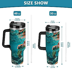 FRCSDIY Underwater Turtle Insulated Tumbler with Handle and Straw Lid,30oz Leakproof Stainless Steel Cup BPA-Free Water Bottle