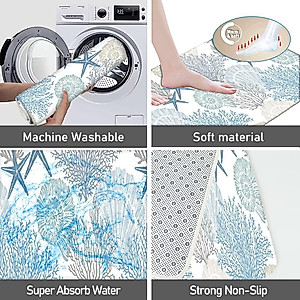 Beach Coastal Runner Rug for Hallway 2x6 Starfish Ocean Theme Throw Rug Teal Blue Area Rug Nautical Hallway Rugs Non-Slip Floor Carpet for Bedroom Laundry Room Entrance Door Mat Washable Kitchen Rugs