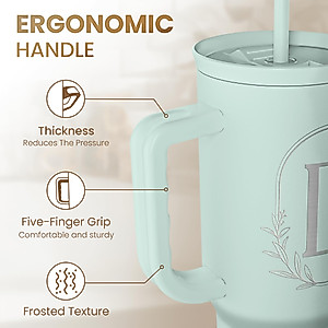 Personalized Monogrammed Tumbler with Handle 40oz, Letter D Tumblers Insulated Coffee Travel Cup, Custom Initial Gift for Women Girls Friends, Monogram Gift for Christmas Birthday Mothers Day