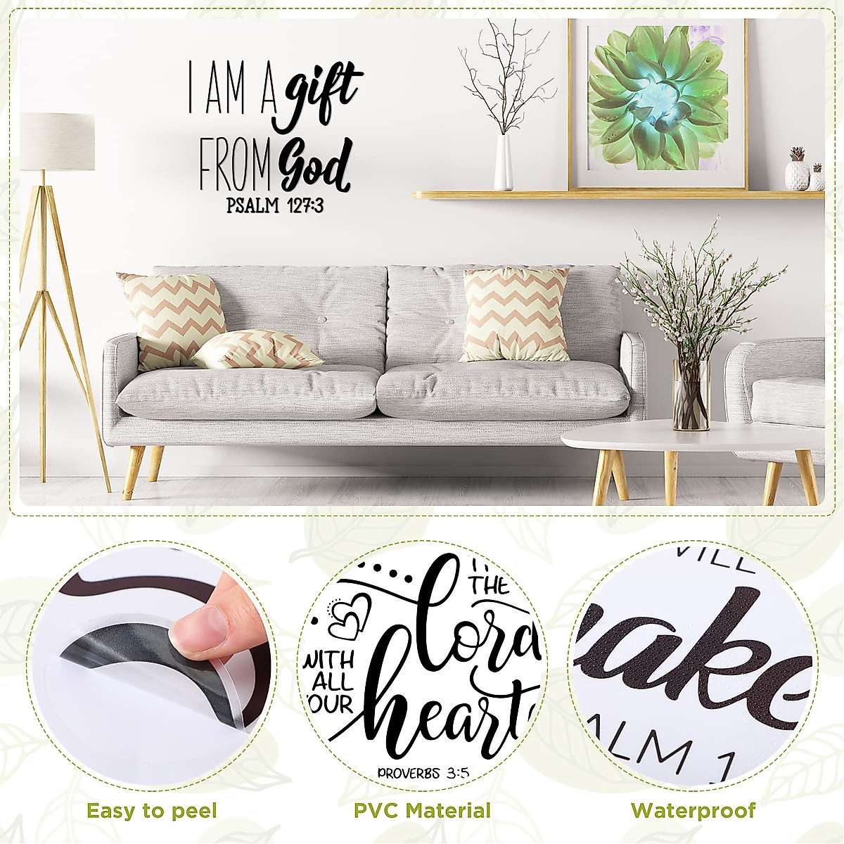 Sabary 12 Pcs Bible Verse Wall Decals Religious Scripture Wall Art Inspirational Quotes Wall Stickers Christian Peel and Stick Motivational Wall Decor for Bedroom Living Room(Stylish Style)