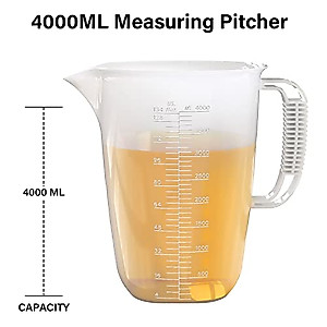 Luvan 1 Gallon Measuring Pitcher, 134oz Extra Large Plastic Measuring Pitcher-Conversion Chart, Heat Resistant 1 Gallon Measuring Container with Handle for Motor Oil, Chemicals, Pool, Lawn and Cook
