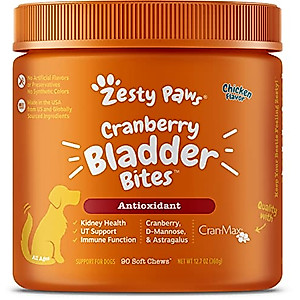 Zesty Paws Cranberry for Dogs - UT Incontinence Support + Immune Health Dog Antioxidant - Urinary Tract UTI & Kidney + Bladder Support - D-Mannose + Organic Marshmallow & Licorice - 90 Chew Treats