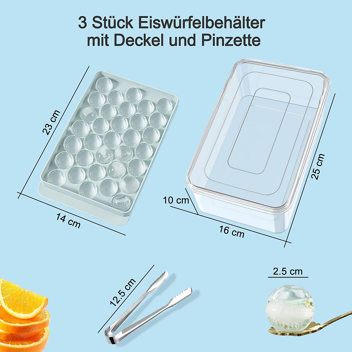 Miaowoof Mini Ice Cube Tray Balls,Round Ice Ball Maker Mold for Freezer,Sphere Ice Cube Tray Making 1In X 99PCS Ice Chilling Cocktail Whiskey Tea Coffee(3Pack Blue Ice trays & Ice Bin & Ice tong)