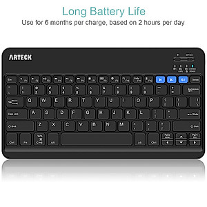 Arteck HB220B Universal Backlit 7-Colors & Adjustable Brightness Multi-Device Slim Portable Wireless Bluetooth 3.0 Keyboard for iOS, Android, Windows Tablet PC Smartphone Built in Rechargeable Battery