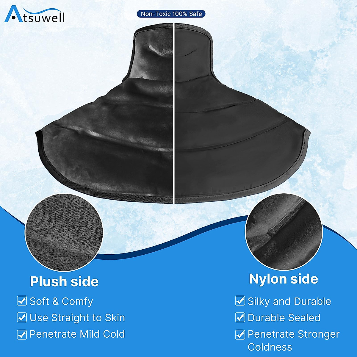 Atsuwell Neck Ice Pack Wrap, Reusable Gel Ice Pack Neck Shoulders, Cold Wrap for Upper Back Cold Compression, Flexible Necks Shoulder Gel Pad for Men Women, Black