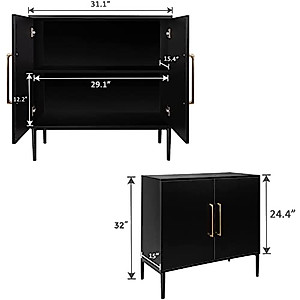 REHOOPEX Set of 2 Black Accent Cabinet- Kitchen Storage Cabinet with Doors, Free Standing Cabinet Wood buffets & Sideboards 2PC