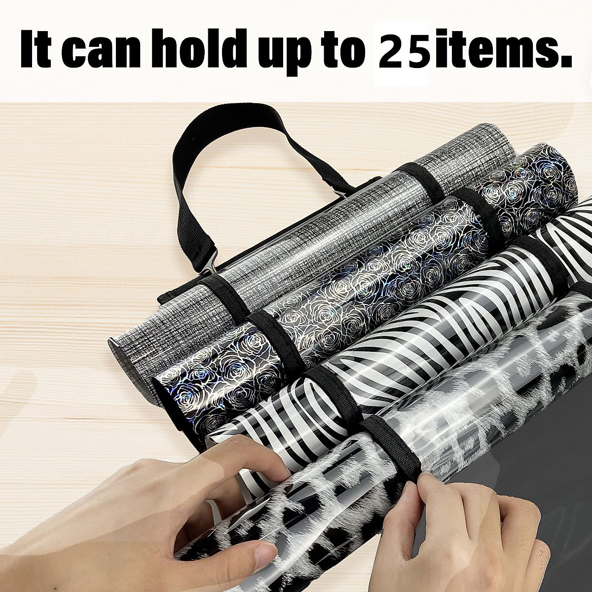 Vinyl Roll Holder with 25 Roll Compartments, Vinyl Roll Storage Rack Wall Mount,Over The Door, Craft Vinyl Storage Organizer Idea, Hanging Organizer Storage(Black, 25)