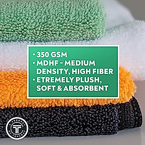 TopCoat Mycro Premium Detail Microfiber Towel 16x16-350GSM Medium-Density, High-Fiber Microfiber Cloth for Detailing and Polishing - Green Microfiber Cleaning Cloths (6-Pack)