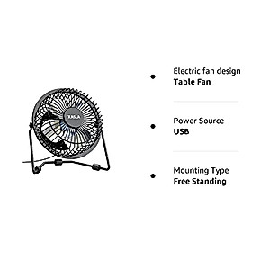 xasla 4 Inch Small USB Desk Fan, Mini Quiet Fan with Metal Construction & Strong Airflow & 360°Adjustable Tilt Angle, Personal Cooling Fan for Desktop Office (Black)…