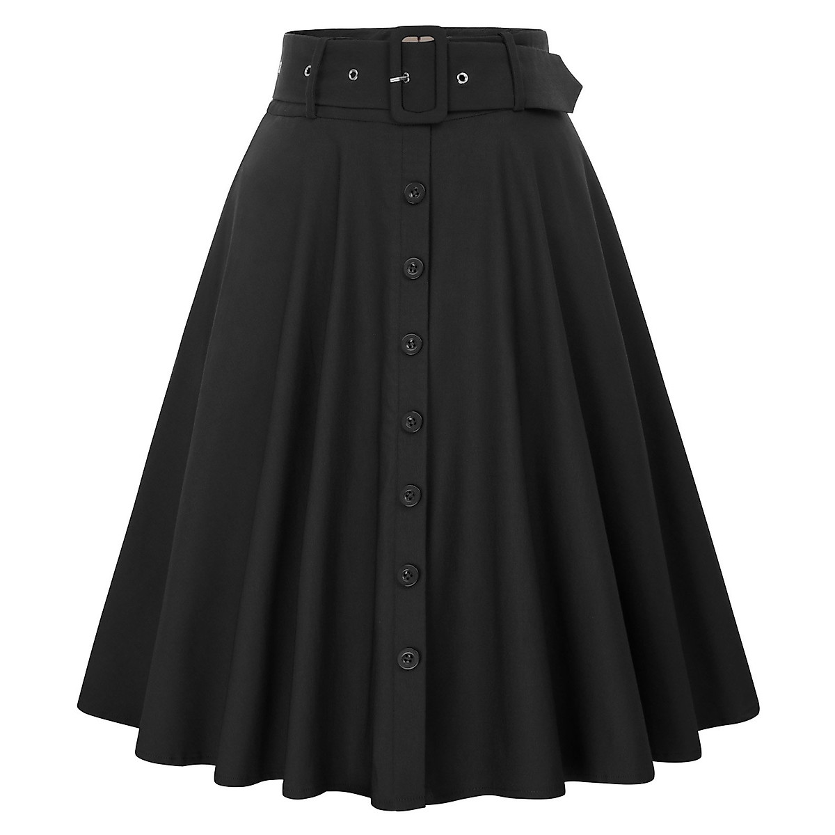 Women's Vintage High Waisted A-Line Skirts Flowy Long Skirt with Pockets and Belts Black XL