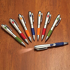Collections Etc Smooth-Writing Black-ink Pens with Flashlight at the End - Set of 8