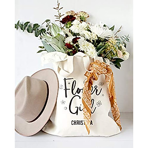 The Cotton & Canvas Co. Flower Girl Personalized Wedding, Beach, Shopping and Travel Resusable Shoulder Tote and Handbag