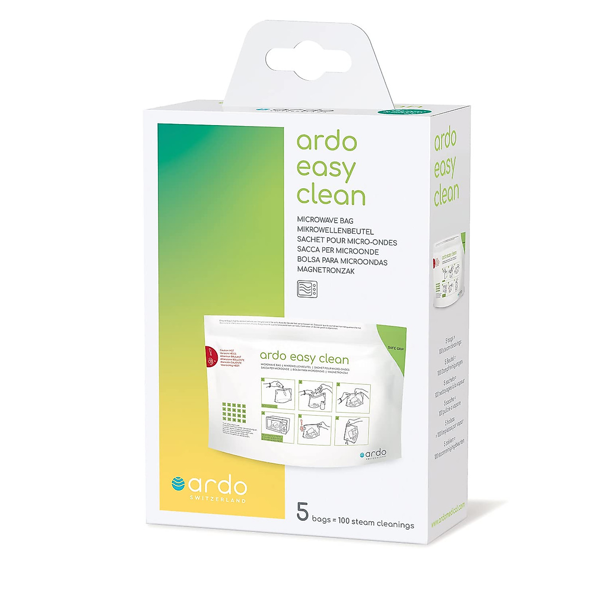 Ardo Easy Clean - Multi-use Microwave Steam Cleaning Bags for Breastfeeding Accessories, 5 Bags (100 Cleaning Cycles Total)