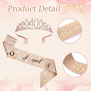 40th Birthday Decorations for Women, 40th Birthday Gifts for Women Including 40th Birthday Crown/Tiara＋40th Birthday Sash for Women＋Pearl Pin, 40th Rhinestone Crown Kit (Rose Gold)