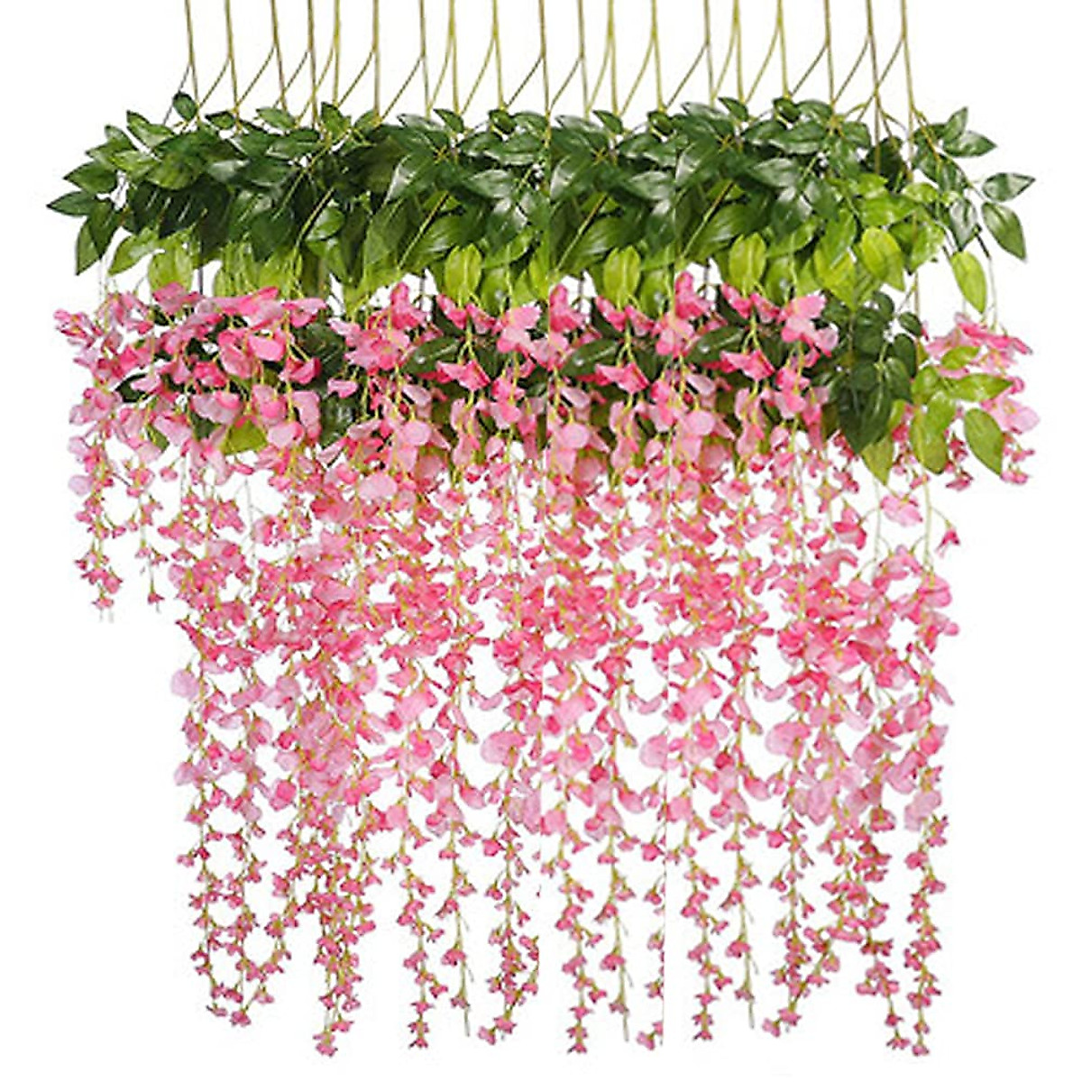 12 Pieces of 3.6 Feet/Piece of Artificial Fake Wisteria Vine Ratta Hanging Garland Silk Flower String-Like Family Party Wedding Garden Outdoor Office Wall Decoration (Green, 12)