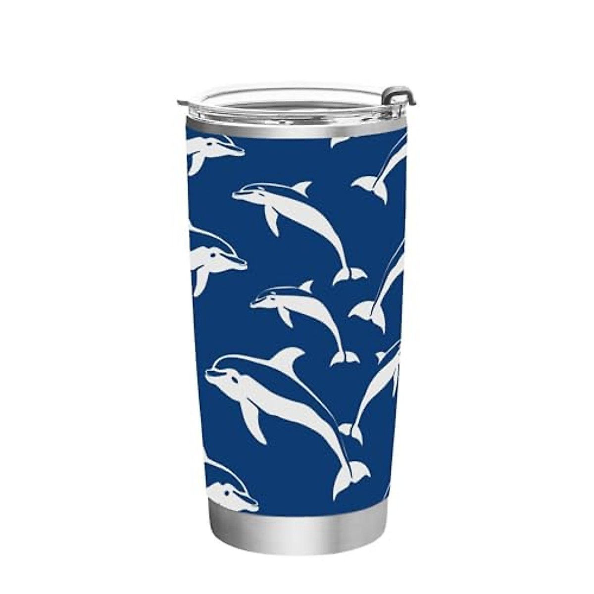 sanluoli Dolphin Silhouettes Blue and White Stainless Steel cups with lids reusable with Straw Lid leak proof coffee travel mug for outdoor portable Vacuum Insulated Tumbler 20 OZ