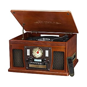 Victrola 8-in-1 Bluetooth Record Player & Multimedia Center, Built-in Stereo Speakers - Turntable, Wireless Music Streaming, Real Wood | Mahogany