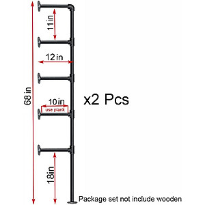 Industrial Retro Wall Mount iron Pipe Shelf,DIY Open Bookshelf,Hung Bracket,Home Improvement Kitchen Shelves,Tool Utility Shelves, Office shelves, bookshelves and bookcases (2Pcs)