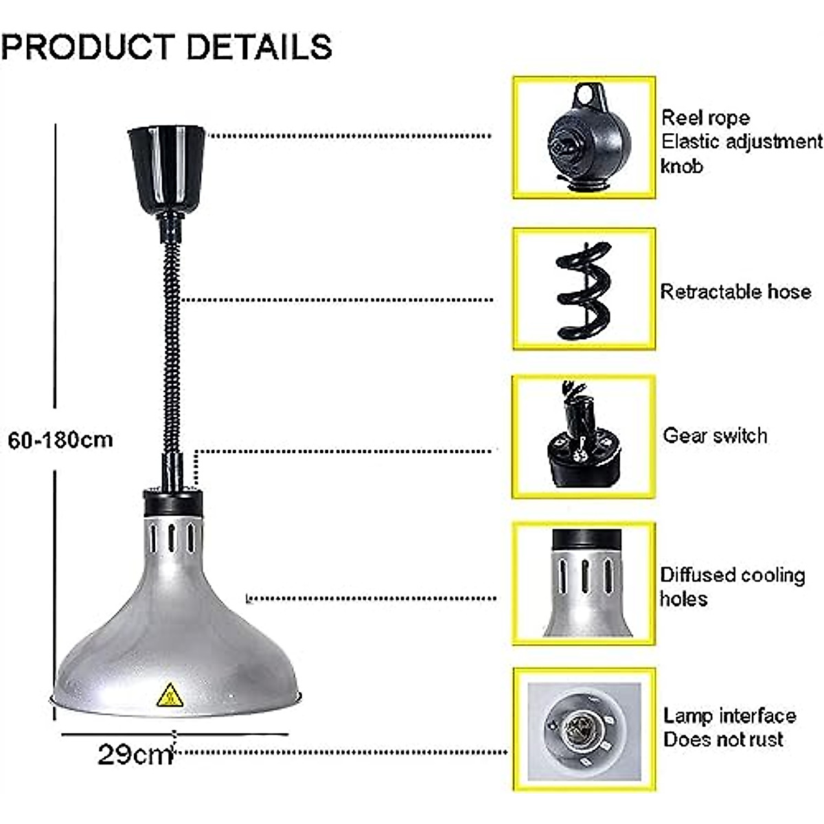 LINKANRUO Heating Lamp 2 Pack - Buffet Retractable Heat Lamp for Parties, Catering and Food Service - Keep Food Warm with Food Heat Lamp, Ideal Restaurant Supplies Lamps(A)