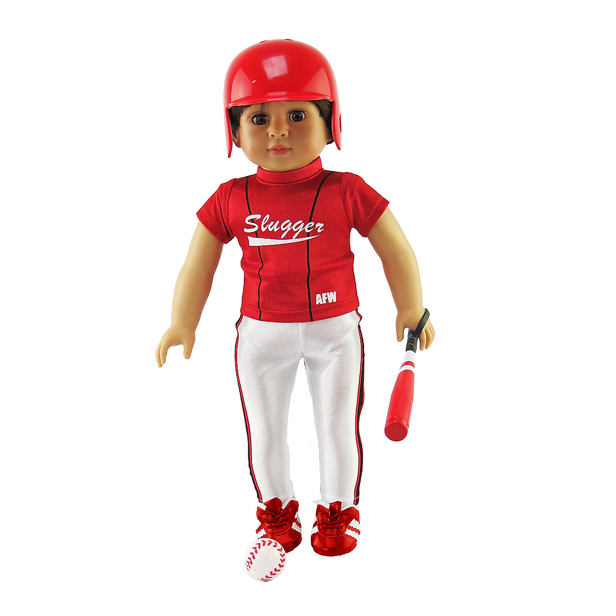 American Fashion World Red Baseball Uniform for 18-Inch Dolls | Accessories Included | Premium Quality & Trendy Design | Dolls Clothes | Outfit Fashions for Dolls for Popular Brands