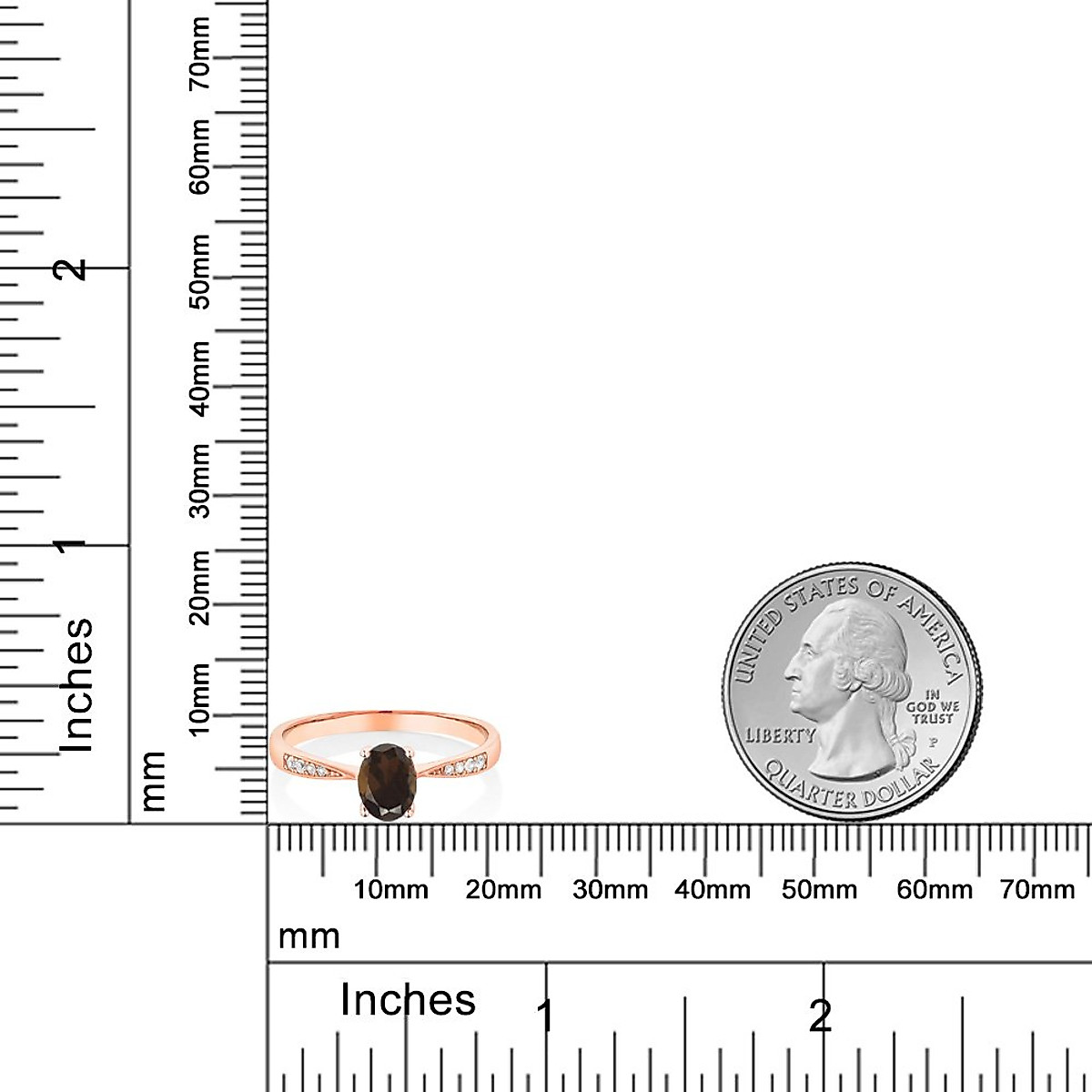 Gem Stone King 10K Rose Gold Brown Smoky Quartz and White Diamond Engagement Ring For Women (0.81 Cttw, Gemstone Birthstone, Oval 7X5MM, Available In Size 5, 6, 7, 8, 9)