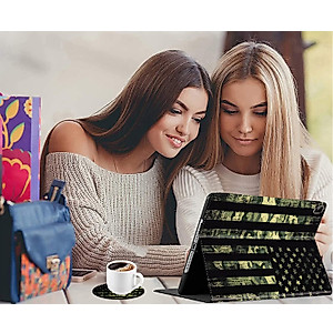 Case for iPad 10.2 8th Gen 2020 / 7th Gen 2019 / iPad Air 10.5" 2019 / iPad Pro 10.5, Durable Shockproof Protective Cover for iPad 8th / 7th with Coasters Set Camouflage American Flag Camo