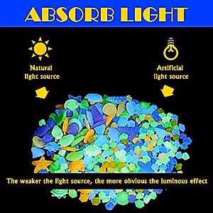 340 Pieces Aquarium Glowing Stones Multi-Colored Sea Shells Decorative Pebble Stones Tank Decorations Rocks Glow in The Dark for Swimming Pool Garden Fish Tank and Aquarium