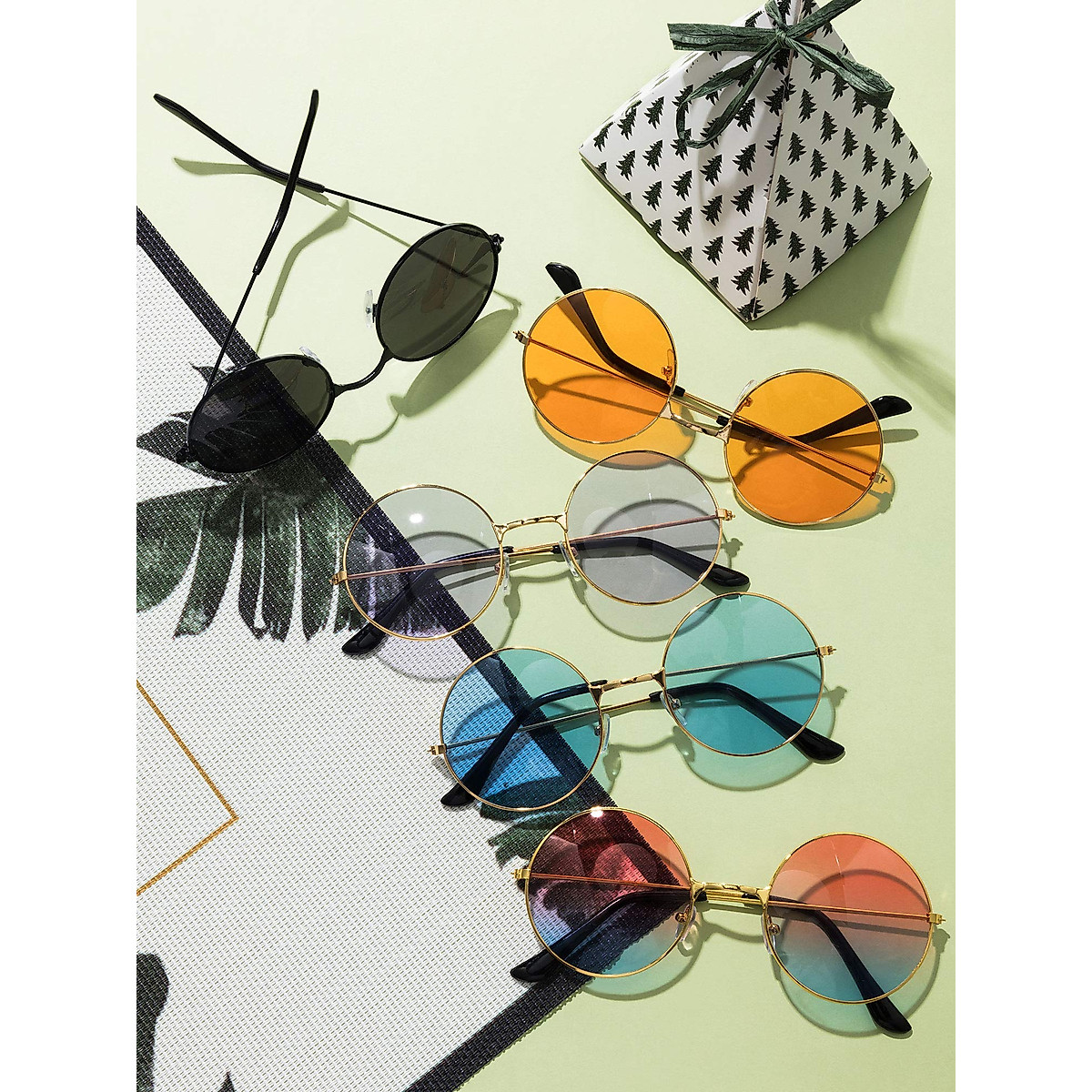 Blulu Round Hippie Sunglasses 10 Pairs 60's Style Colored Circle Glasses for Women Men (Cute Colors)