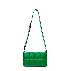 EvaLuLu Genuine Leather Crossbody Bag for Womens Quilted Shoulder Handbag (Green Leather)