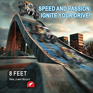 DEERC RC Cars High Speed Remote Control Car for Adults Kids 30+MPH, 1:16 Scales 4WD Off Road RC Monster Truck,Fast 2.4GHz All Terrains Toy Trucks Gifts for Boys,2 Batteries for 40Min Play