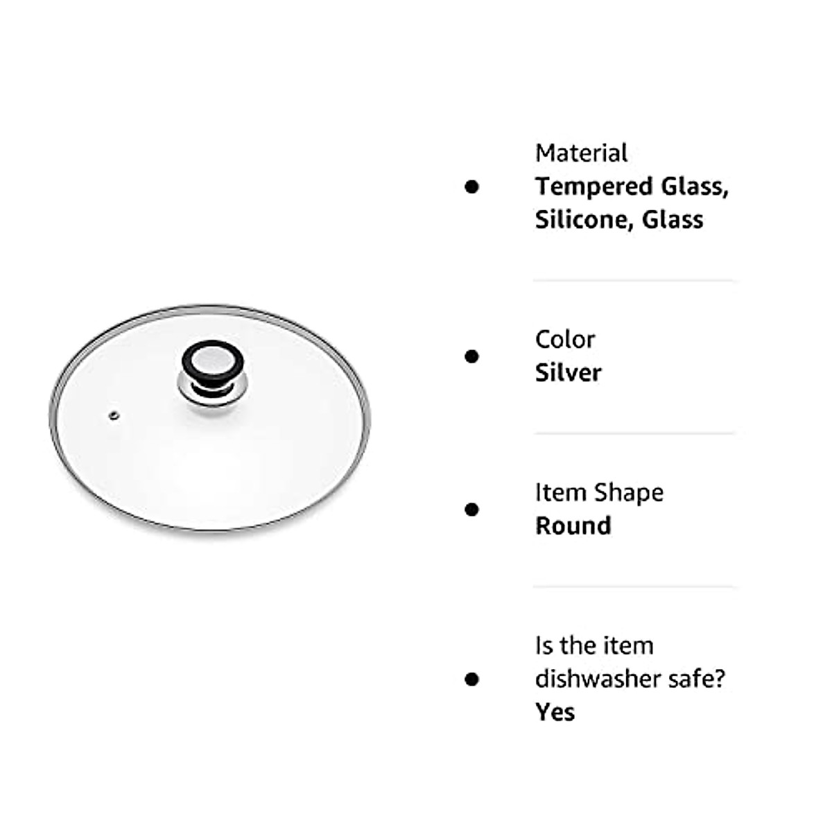 Glass Lid for Frying Pan, Fry Pan, Skillet, Pan Lid with Handle Coated in Silicone Ring,12"/30cm, Clear
