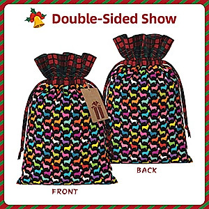 Christmas Drawstring Gift Bags Retro-Dogs-Dachshund Buffalo Plaid Drawstring Bag Party Favors Bags
