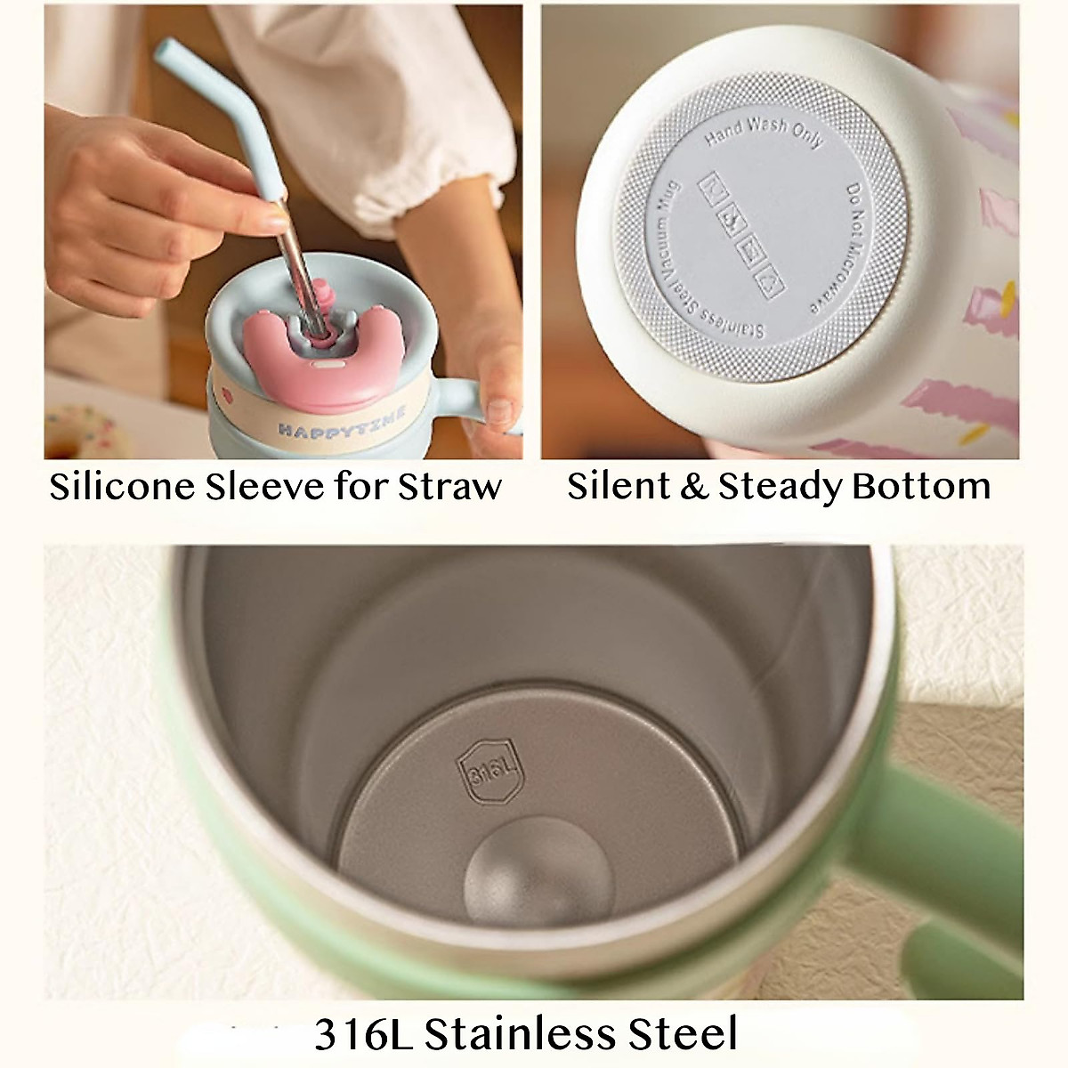 24/40 Oz Cute Dog/Cat Stainless Steel Vacuum Insulated Tumbler with Lid Straw Handle, Cartoon Aesthetic Keep Hot/Iced Spill Proof Coffee Travel Mug (Pink,41 Oz)