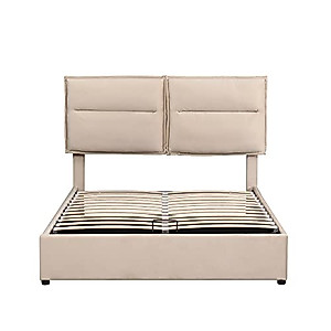 Merax Full Upholstered Platform Bed with a Hydraulic Storage System, Beige