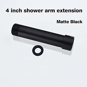 Matte Black Shower Arm Extension 4 Inch Arm Mount Extender for Rainfall Shower Head Combo, High Flow Female to Male 1/2 Inch Shower Pipe