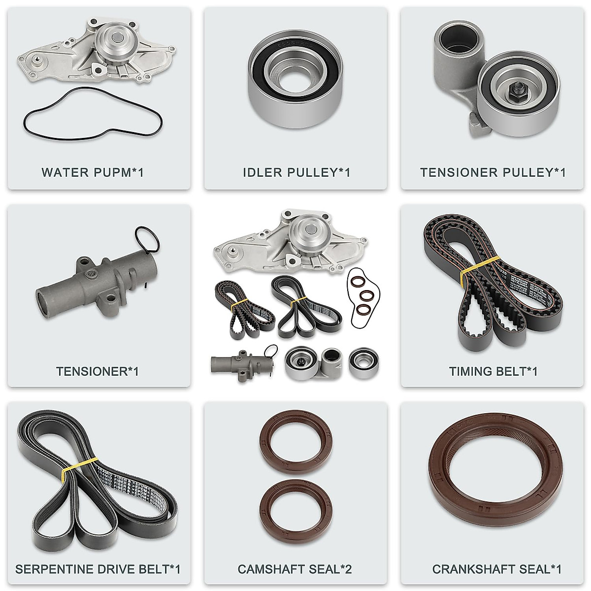 YXGOOD Timing Belt Kit with Water Pump, Fit 2003-2018 Honda Accord, Pilot, Odyssey, Ridgeline, Acura, Saturn VUE, 3.2L 3.7L V6, Replaces Part - TCKWP329 TKH-002 TKH002 19200-RDV-J01