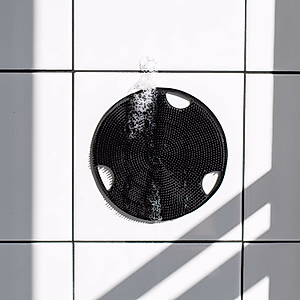 Boie USA Flat Body Scrubber - Soft Silicone-Like Exfoliating Shower Scrubber & Body Cleansing Brush - Stick-to-Wall Loofah Replacement - Antimicrobial Body Exfoliator for All Skin Types - Blue