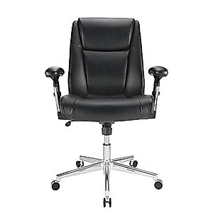 Realspace® Densey Bonded Leather Mid-Back Manager's Chair, Black/Silver