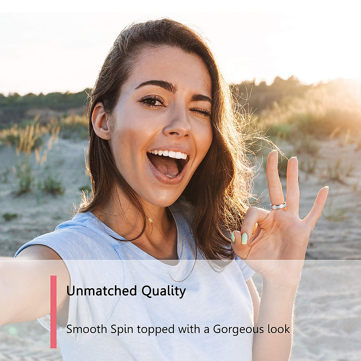 ALEXTINA 3Pcs Spinner Ring Anxiety Ring for Women Fidget Rings - 6mm Sandblast Glitter Finish Stainless Steel Rings for Anxiety Stress Relief, Size 9